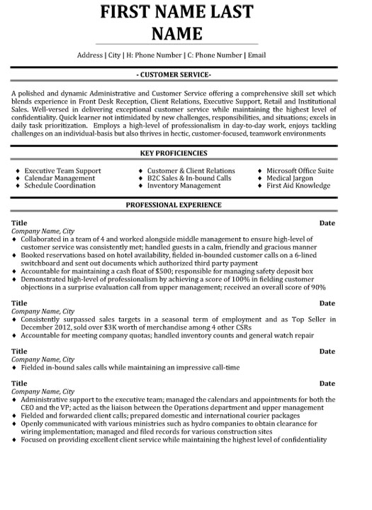 Customer Service Professional Resume Sample Template